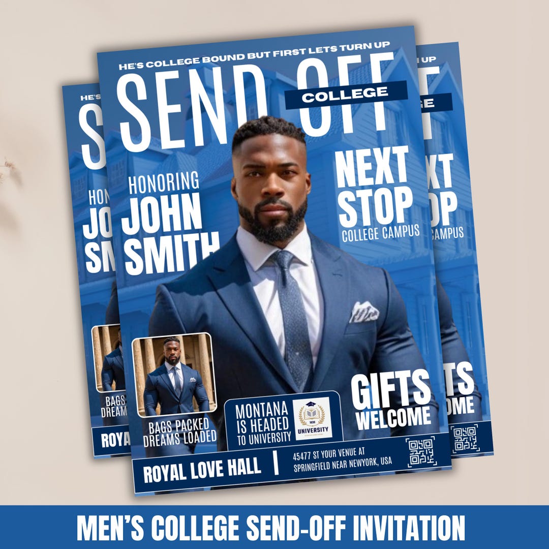Men's College Send-off Party Invitation Flyer, Magazine Style, Trunk ...