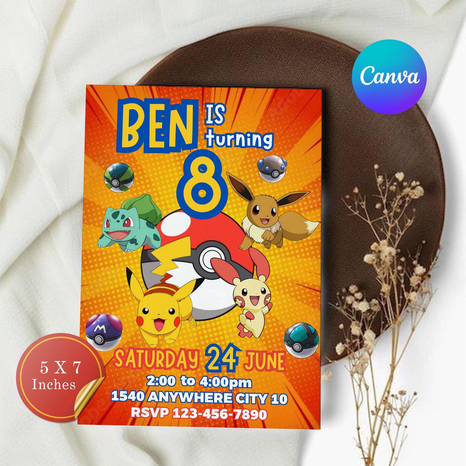 Pikachu Card Birthday Invitation, Pokemon Birthday Invitation, Pikachu ...