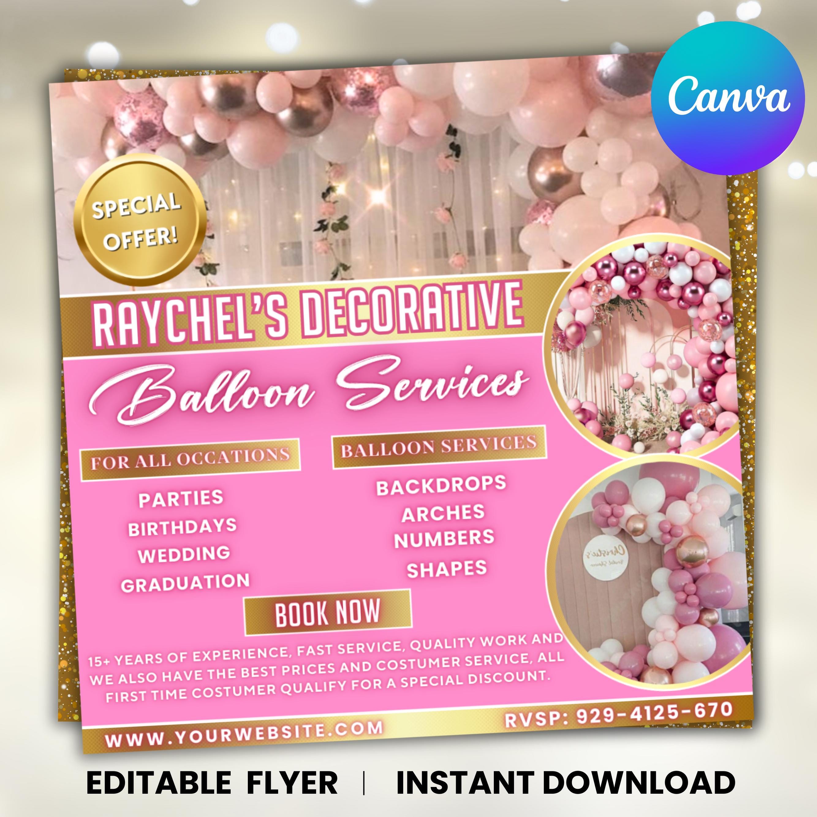 Ballon Decor Flyer Template, Balloon Business Advertisement, DIY ...