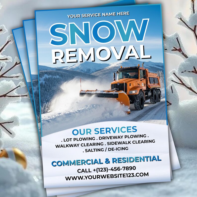 Snow Removal Services Flyer, Ice Removal Plowing Poster, Business Flyer ...