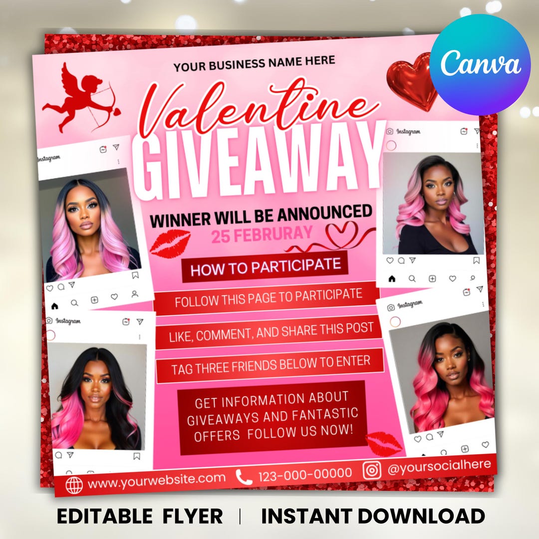 February Raffle Giveaway Flyer, Valentine Day Raffle Flyer, Valentine ...