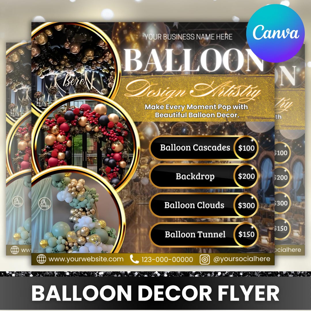 Ballon Decor Flyer Template, Balloon Business Advertisement, DIY ...