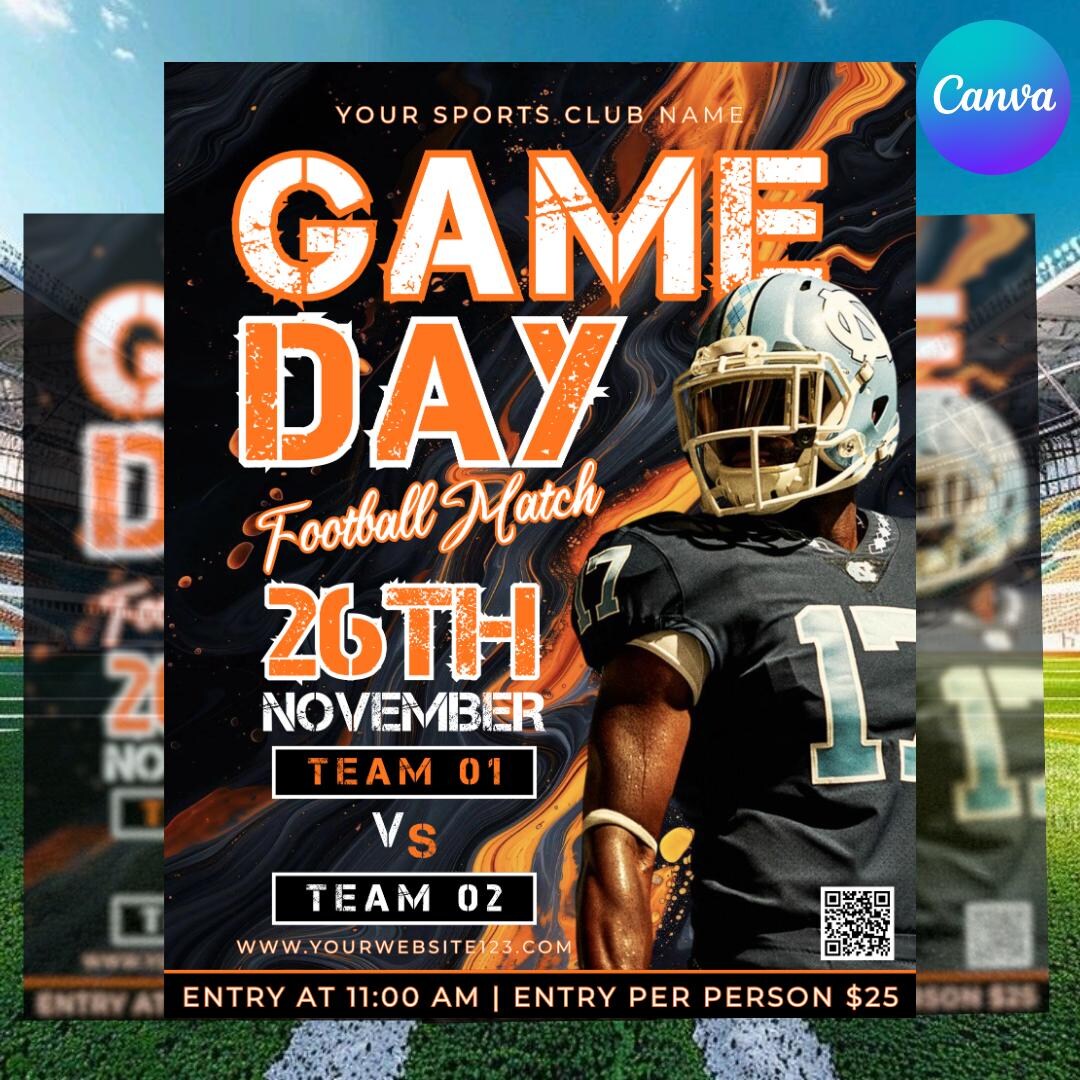 NFL Game Day Flyer Template, Match Day Poster, NFL Football Watch Party ...