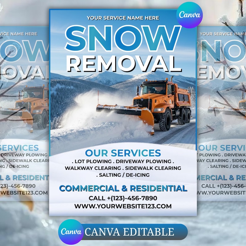 Snow Removal Services Flyer, Ice Removal Plowing Poster, Business Flyer ...