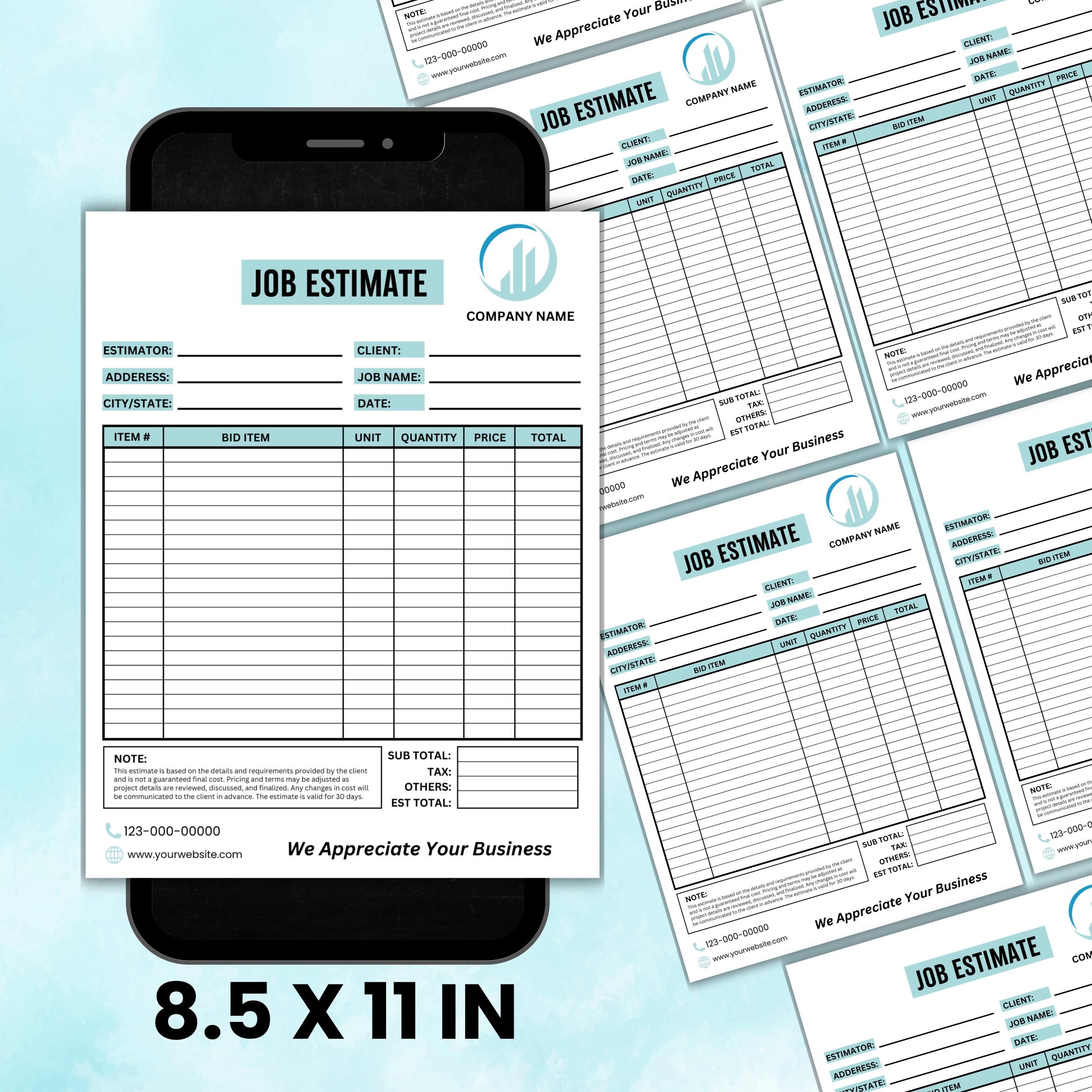 Job Estimate Template, Work Estimate Template, Job Estimate Template ...