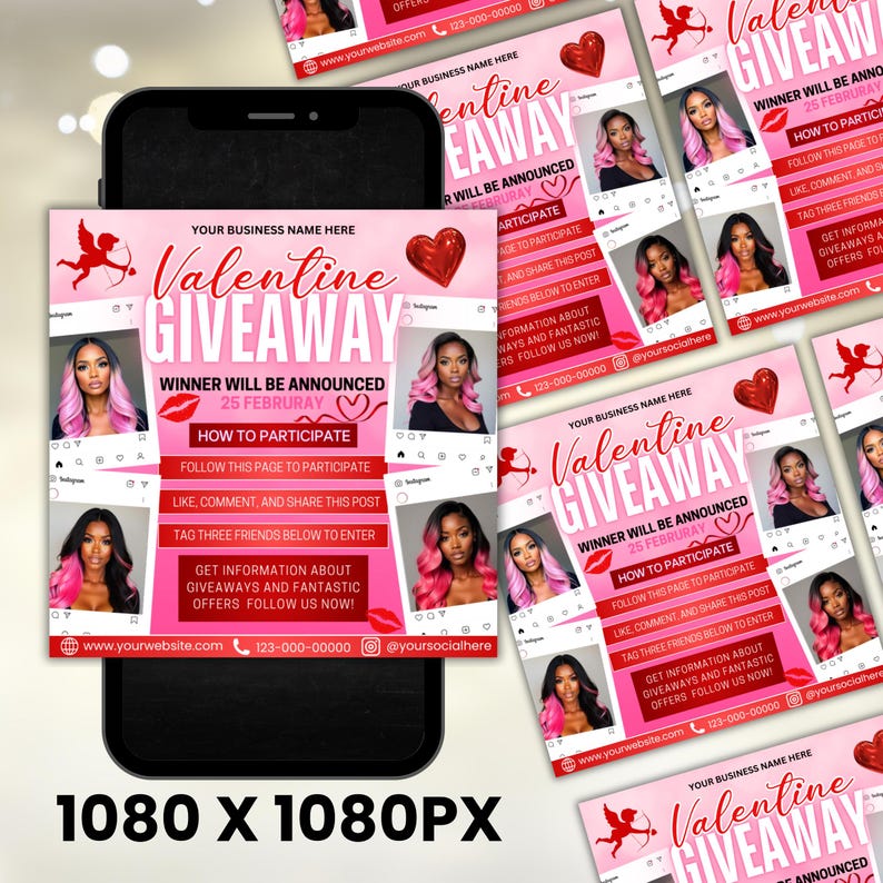 February Raffle Giveaway Flyer, Valentine Day Raffle Flyer, Valentine ...