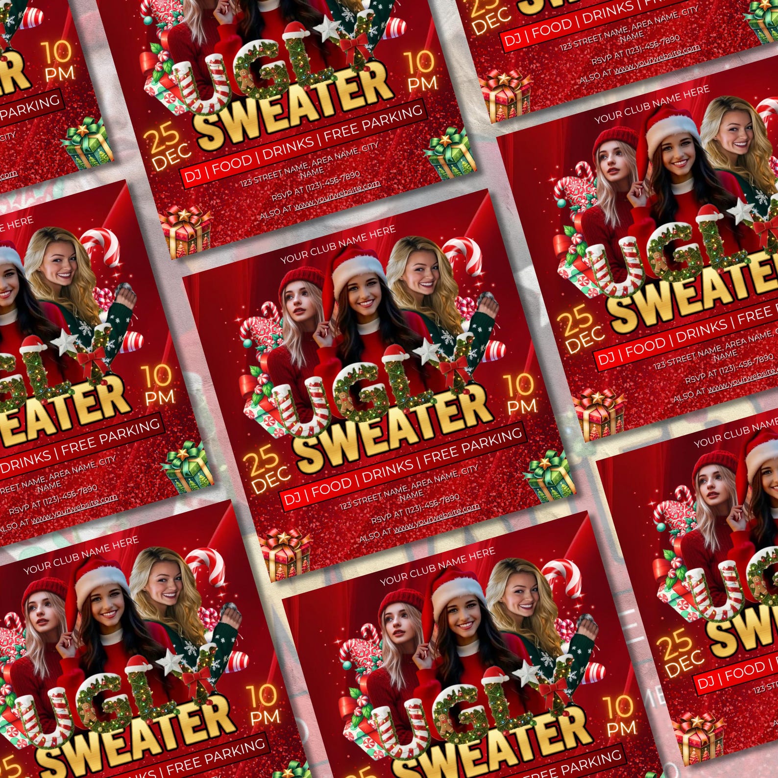 Ugly Sweater Party Flyer, Christmas Party Flyer, Christmas Club Party ...