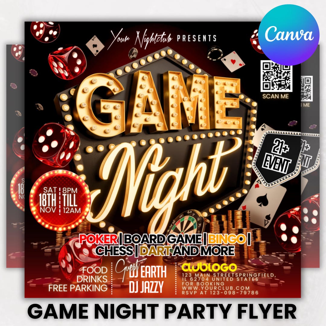 Game Night Party Flyer, Club Party Flyer, Adult Event Flyer, Game ...