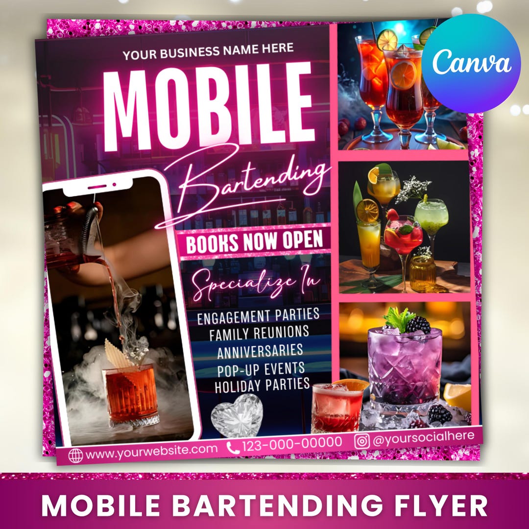 Mobile Bartending Flyer, Event Bartender Flyer, Premade Corporate Drink ...