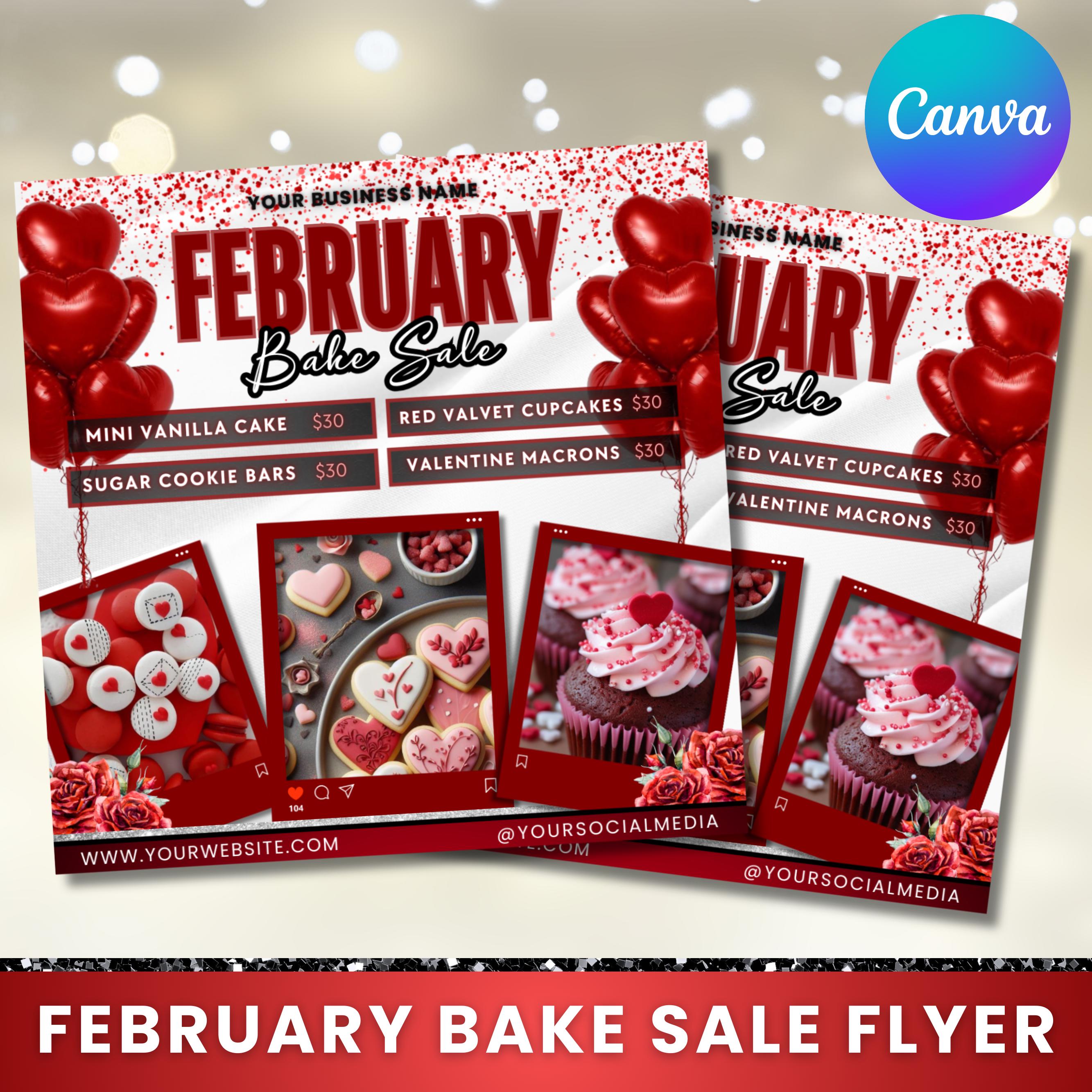 February Bake Sale Flyer, Bakery Flyer, Sweet Treats Flyer, Valentine ...