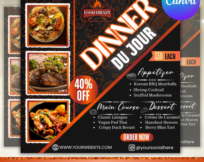 Printable Food Menu Flyer Template Editable Food Menu Template Food ...