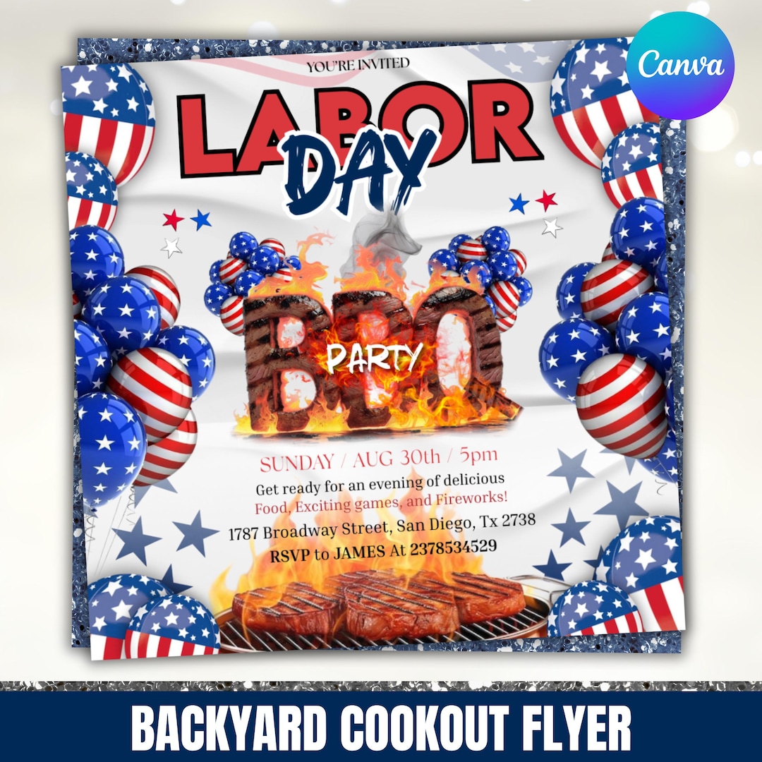 Labor Day Backyard Cookout Flyer, Backyard Cookout Flyer, Labor Day ...