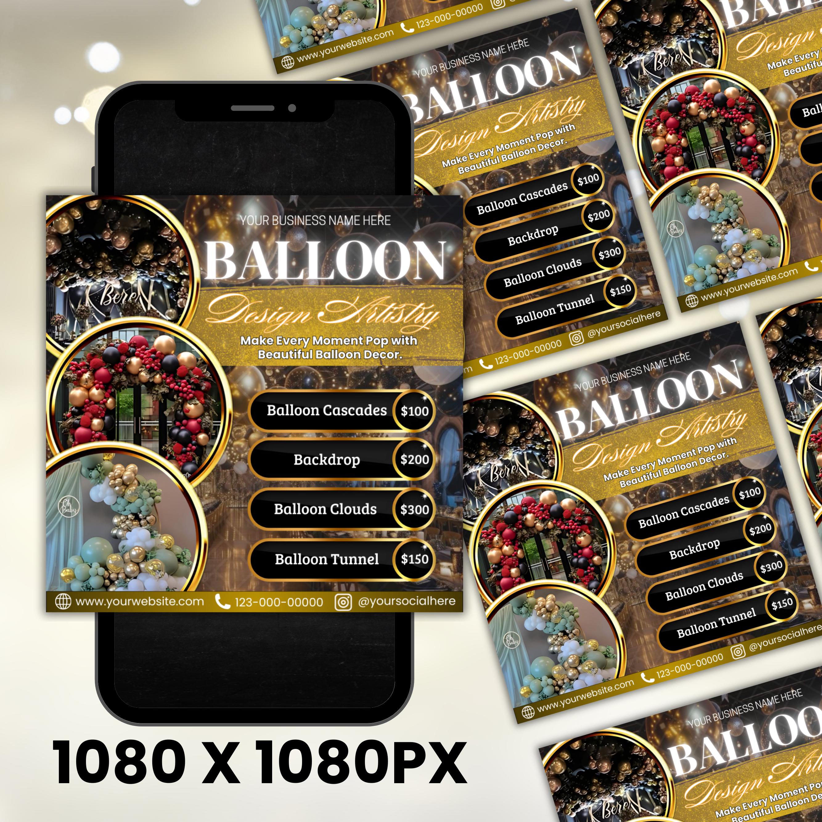 Ballon Decor Flyer Template, Balloon Business Advertisement, DIY ...