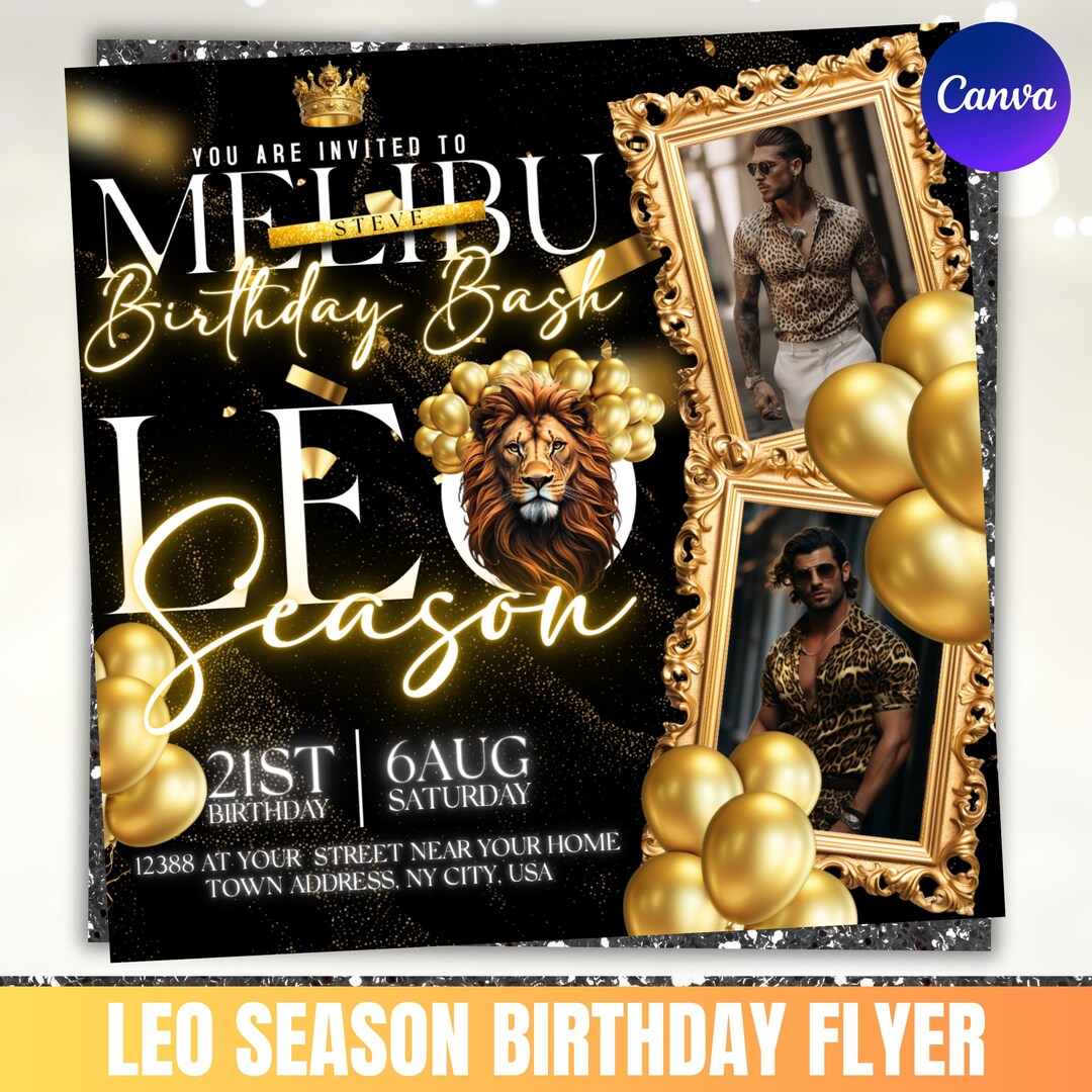 Leo Season Birthday Flyer, Leo Birthday Flyer, Birthday Flyer, Birthday ...