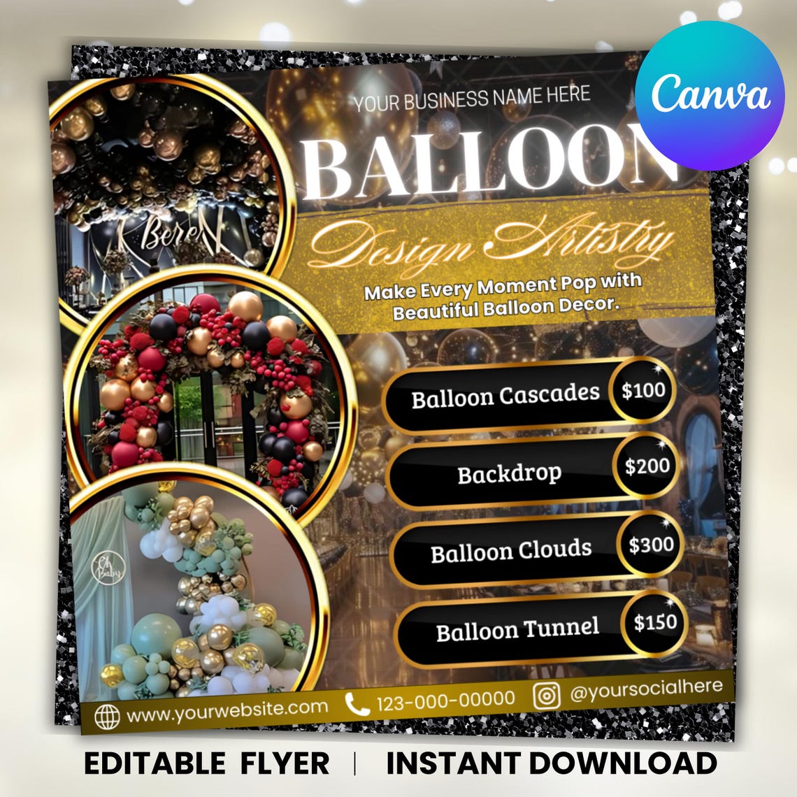 Ballon Decor Flyer Template, Balloon Business Advertisement, DIY ...