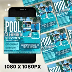 Pool Cleaning Service Flyer, DIY Template, Swimming Pool Maintenance ...