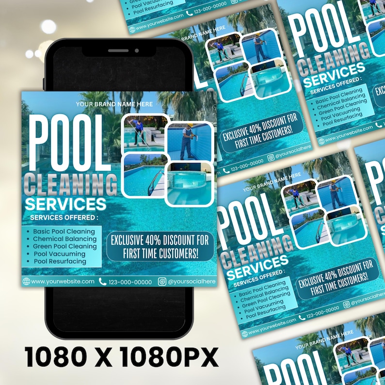 Pool Cleaning Service Flyer, DIY Template, Swimming Pool Maintenance ...