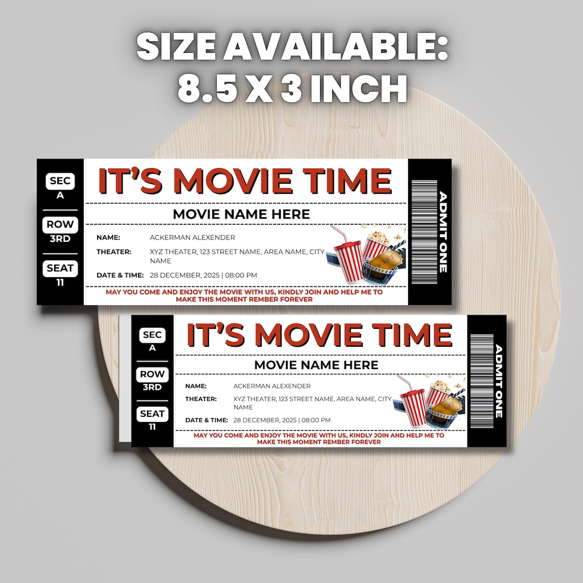 Movie Gift Ticket Template, Movie Ticket Birthday Party, Digital Cinema ...