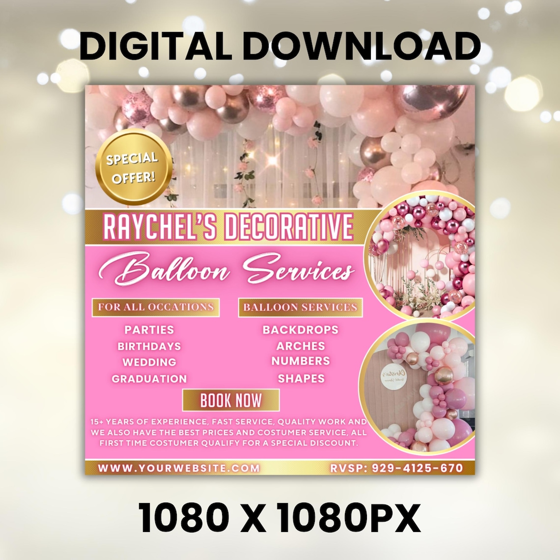 Ballon Decor Flyer Template, Balloon Business Advertisement, DIY ...