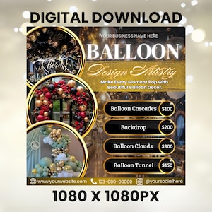 Ballon Decor Flyer Template, Balloon Business Advertisement, DIY ...