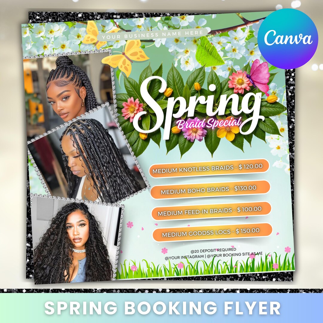 Spring Braids Sale Flyer, Spring Booking Flyer, Spring Season Flyer ...
