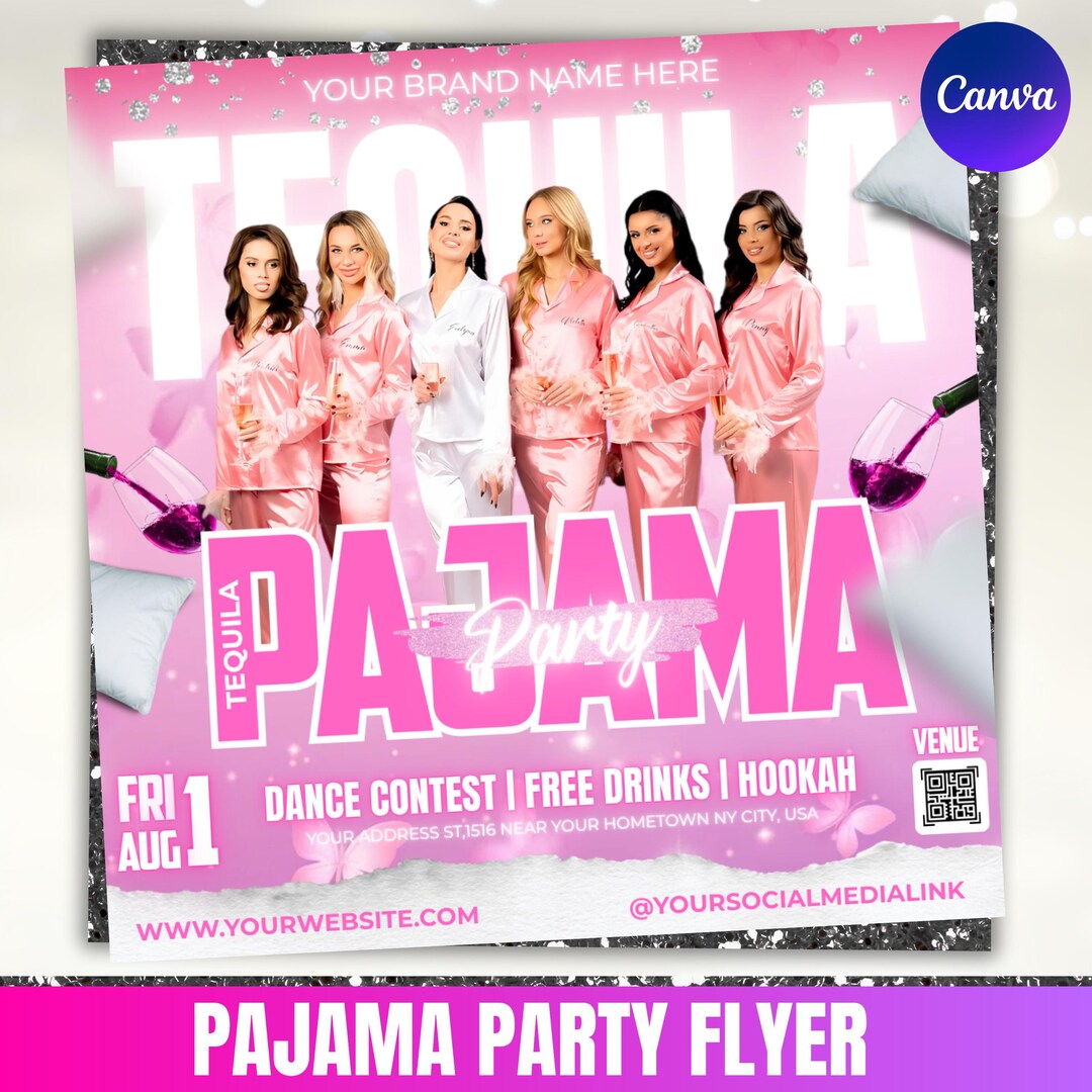 Pajama Party Flyer, Sleepover Event Printable, Sleepover Party, Club ...