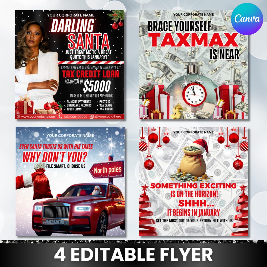 Christmas Tax Prep Bundle, Tax Prep, Tax Prep Flyer, 4 Tax Flyer ...