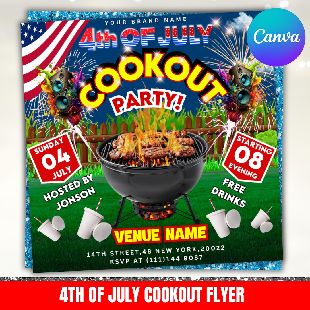 4th of July Cookout Flyer: Editable BBQ Party Invitation (canva ...