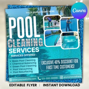 Pool Cleaning Service Flyer, DIY Template, Swimming Pool Maintenance ...