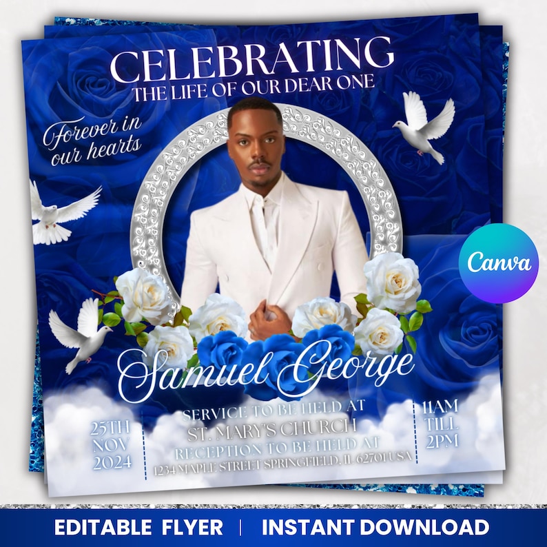 Memorial Funeral Announcement Flyer, Funeral Announcement Template, Funeral Memorial ...