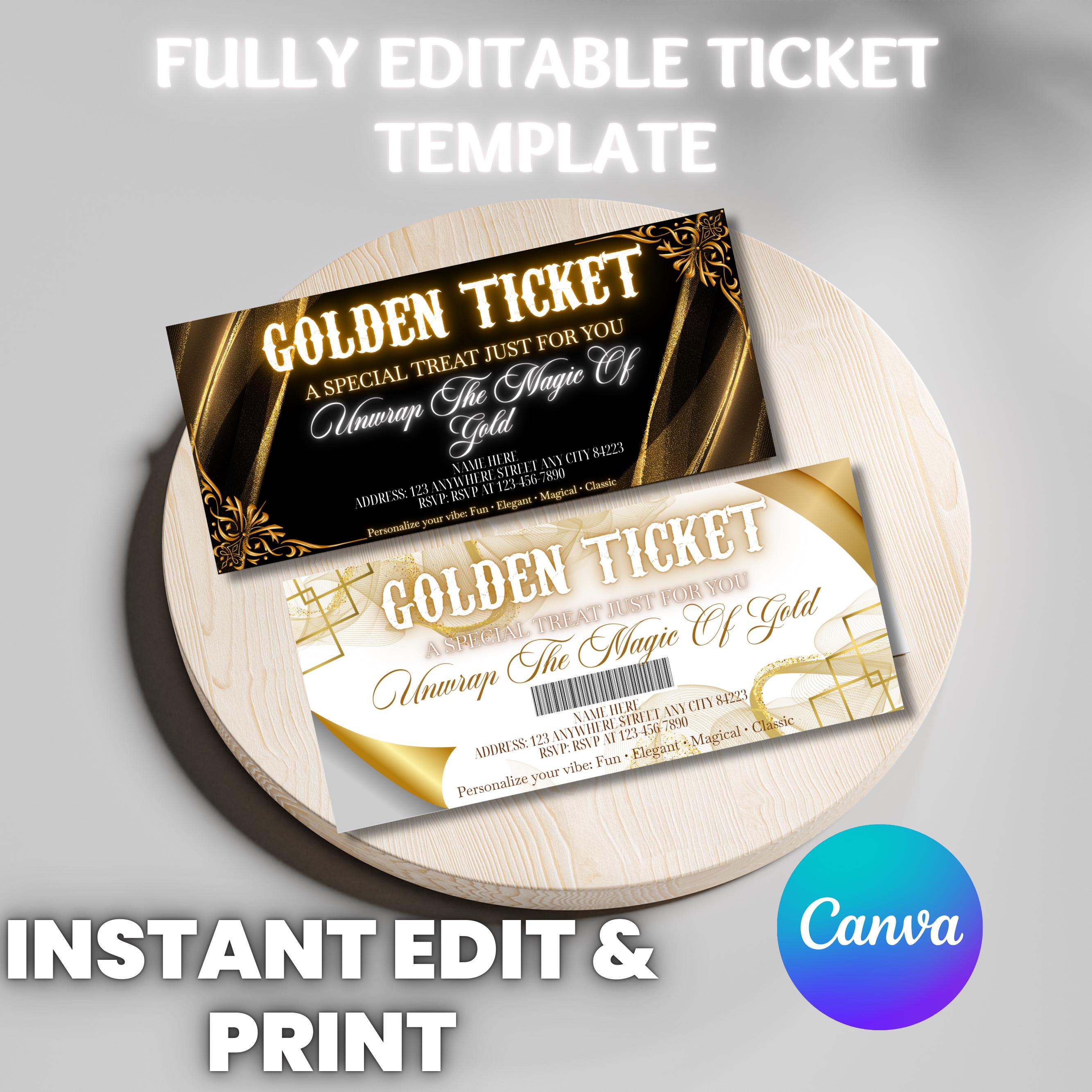 Golden Ticket Template, Printable Golden Ticket Template, Event Ticket ...