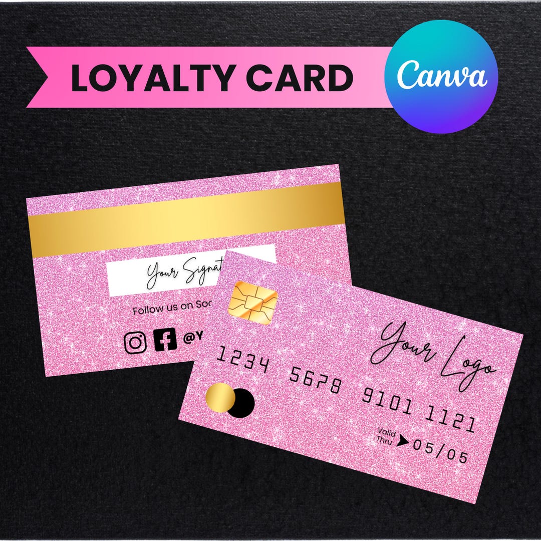 DIY Loyalty Card Template: Pink Glitter Business Card (canva Editable ...