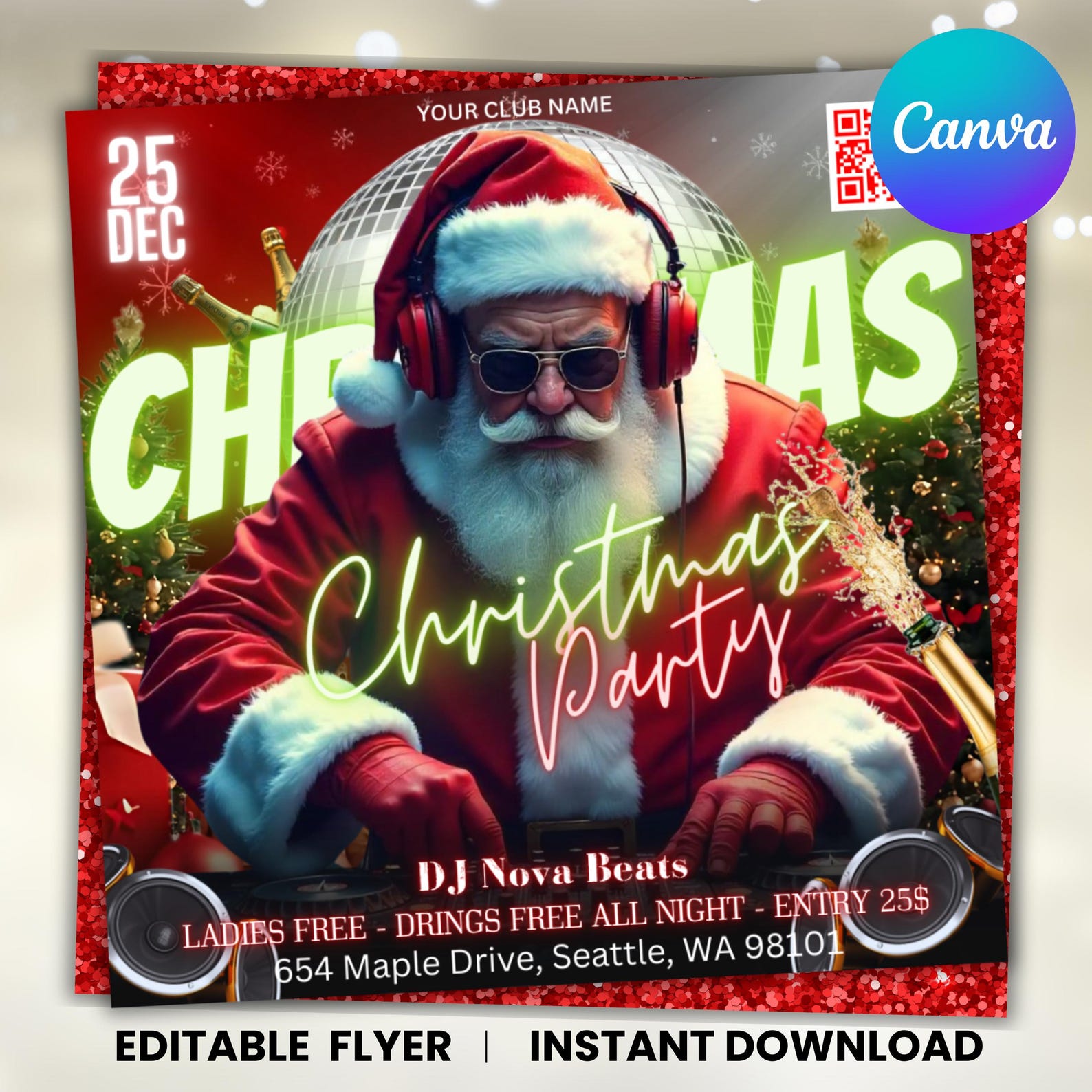Christmas Party Flyer, Christmas Club Party Flyer, Holiday Party Flyer ...
