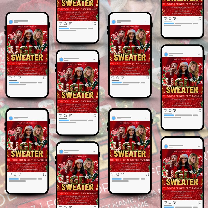 Ugly Sweater Party Flyer, Christmas Party Flyer, Christmas Club Party ...
