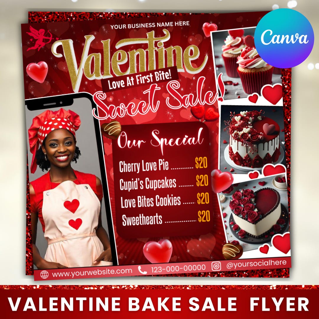 Valentine Bake Sale Flyer, Valentine Sweet Treats Flyer, February Bake ...