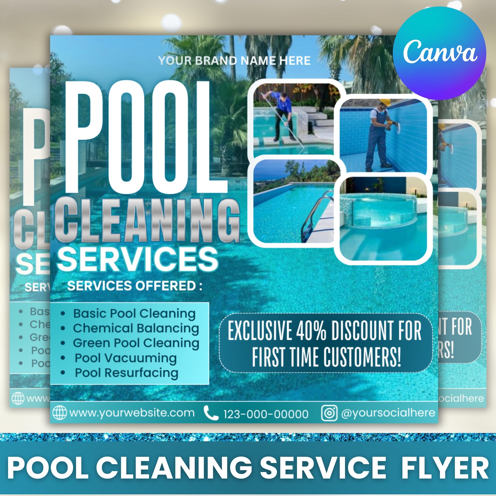 Pool Cleaning Service Flyer, DIY Template, Swimming Pool Maintenance ...