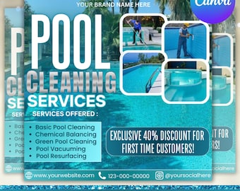 Pool Cleaning Flyer, Diy Editable Canva Template, Printable, Swimming ...