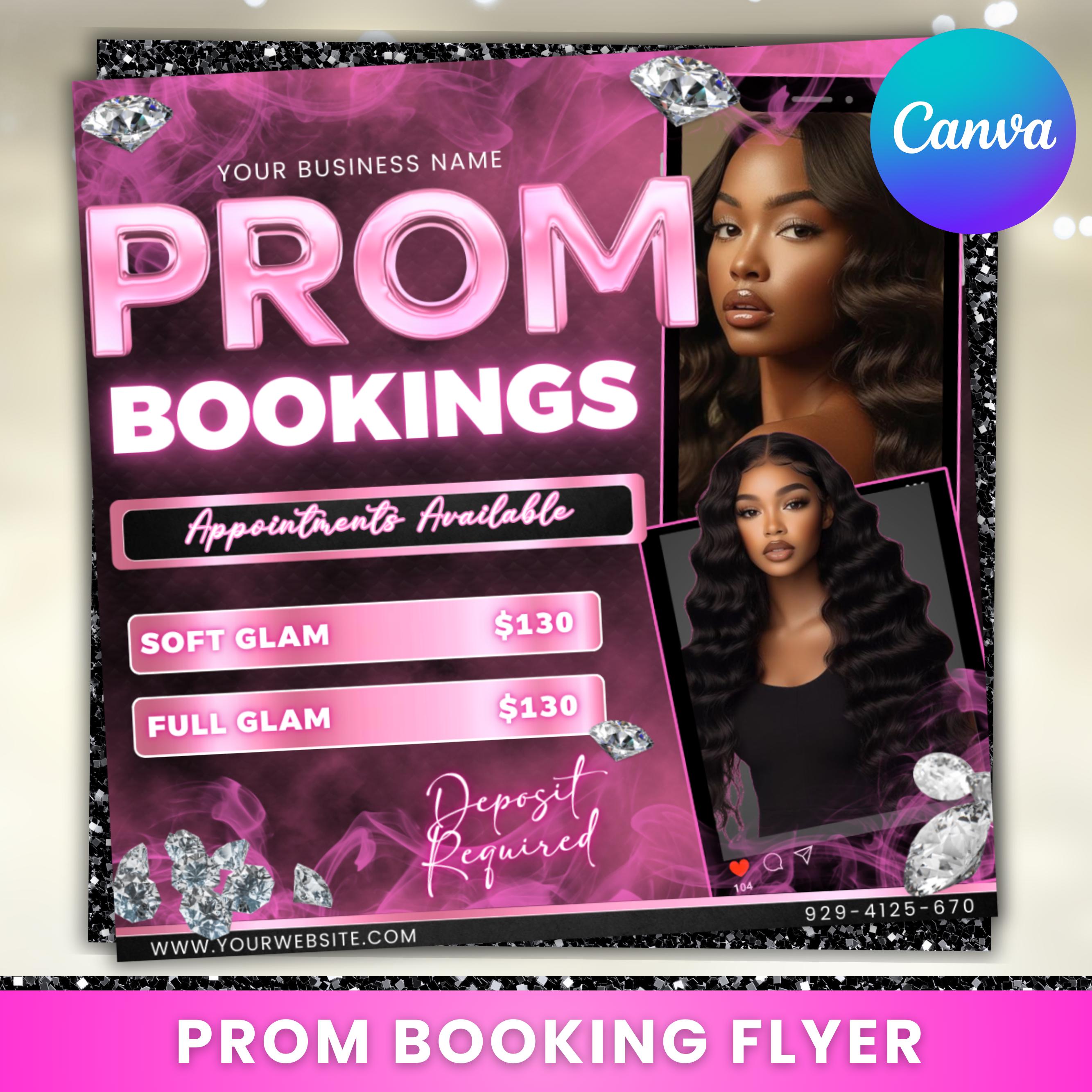 Prom Booking Flyer, Prom Makeup Flyer, Prom Queen MUA Flyer, Prom ...