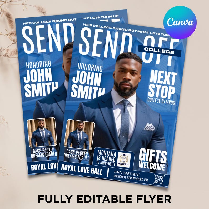 Men's College Send-off Party Invitation Flyer, Magazine Style, Trunk ...
