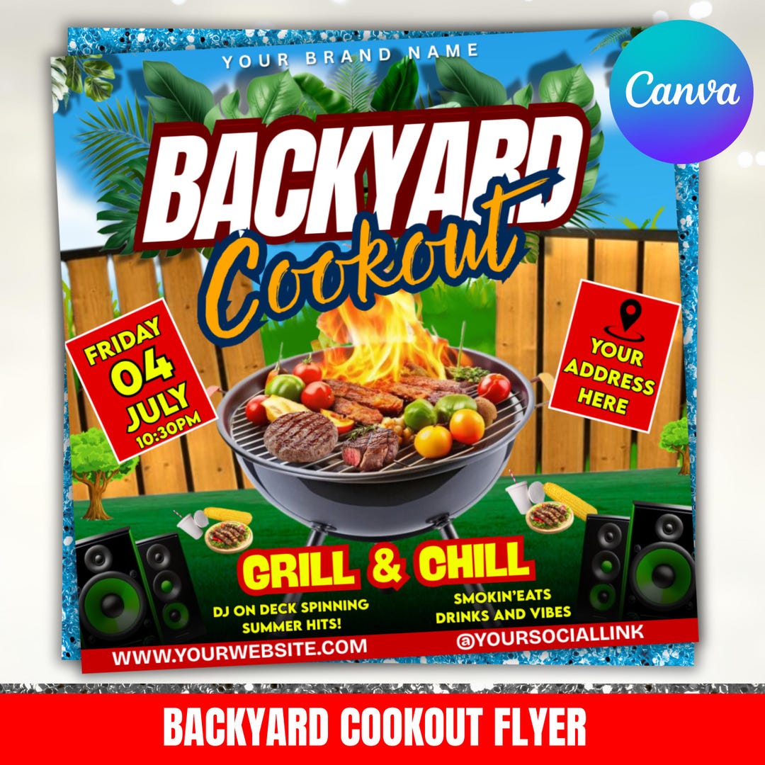 BBQ Cookout Flyer: Editable Canva Template (digital Download) - Etsy