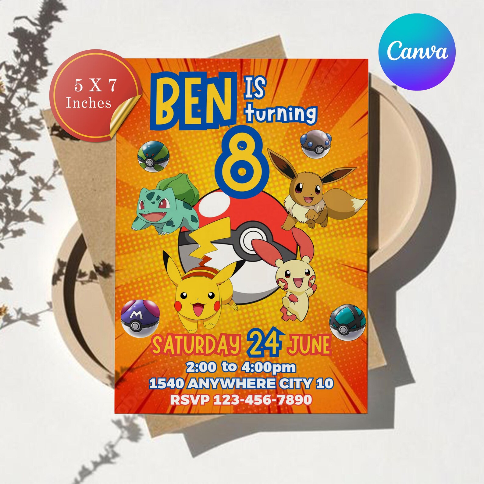 Pikachu Card Birthday Invitation, Pokemon Birthday Invitation, Pikachu ...