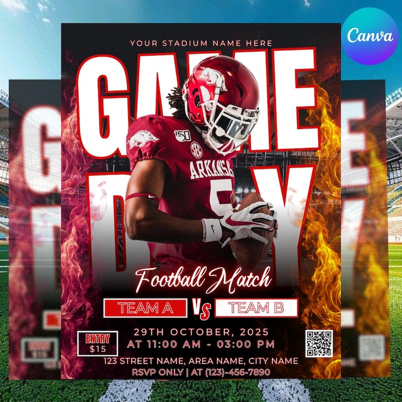 Game Day Football Flyer, Game Day Flyer Template, Homecoming Football ...