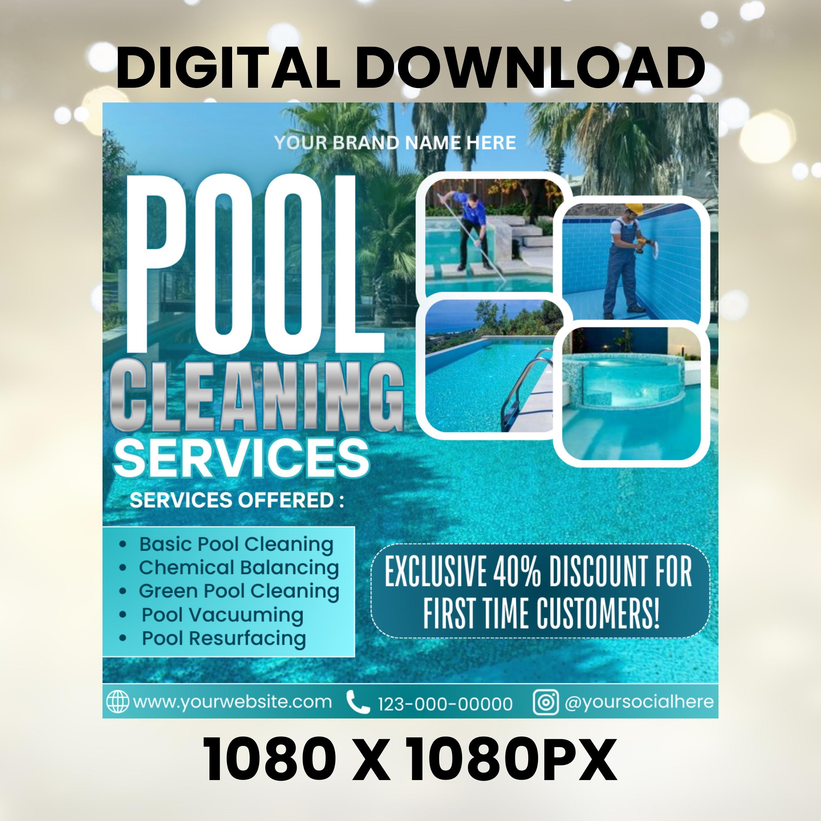 Pool Cleaning Service Flyer, DIY Template, Swimming Pool Maintenance ...