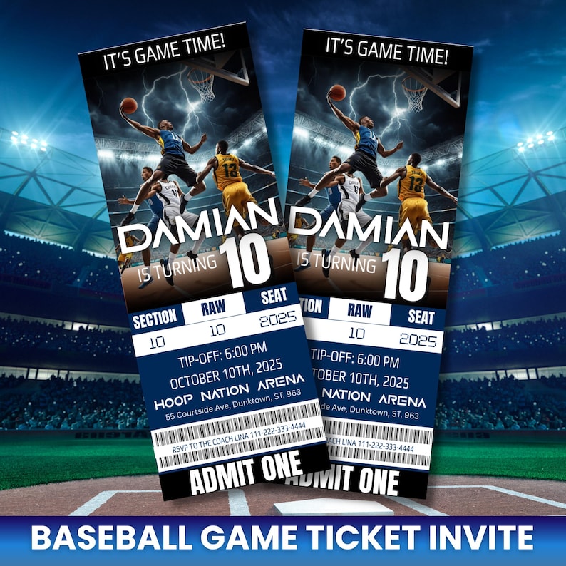 Baseball Ticket Birthday Invitation, Sports Ticket Style, Printable ...
