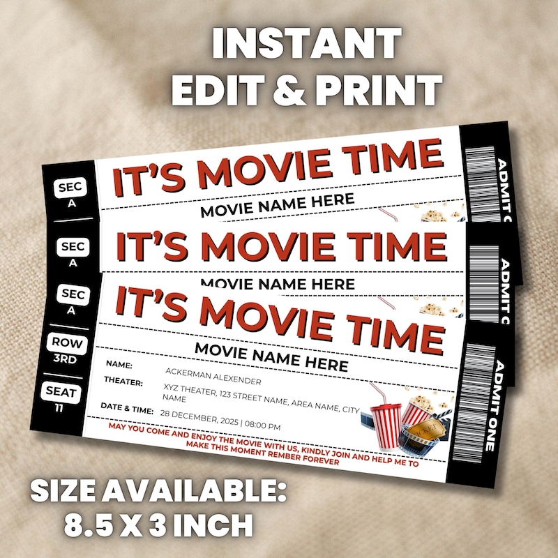 Ticket Template Movie - Etsy