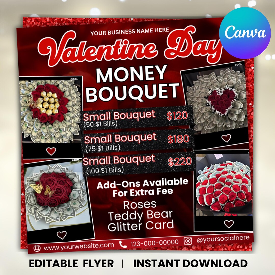 Valentine Day Flyer, Valentine Money Bouquet Pricelist Flyer, Flyer for ...