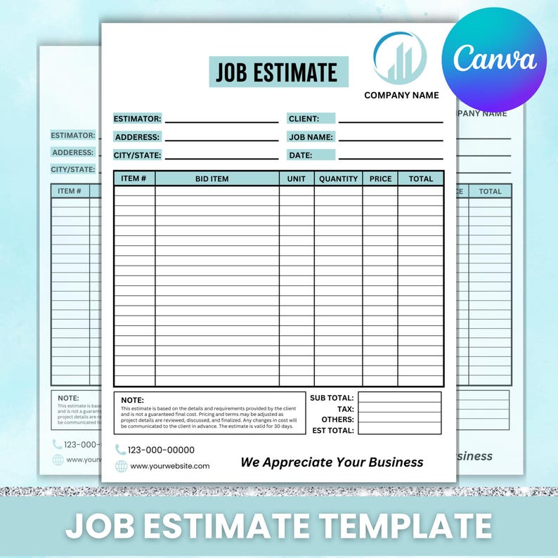 Job Estimate Template, Work Estimate Template, Job Estimate Template ...