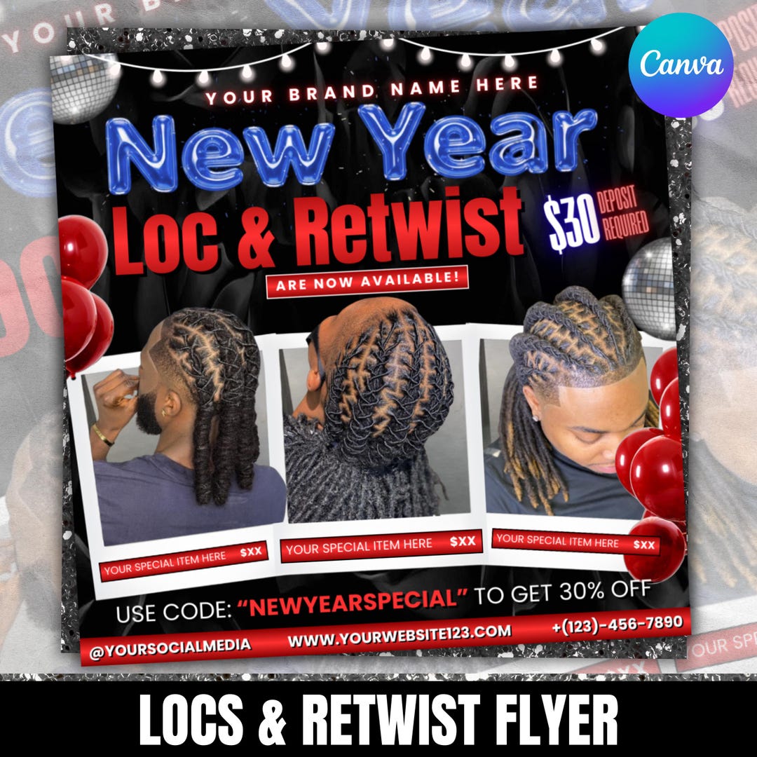 Locs & Retwist Flyer, January Booking Flyer, New Year Barber Hair ...