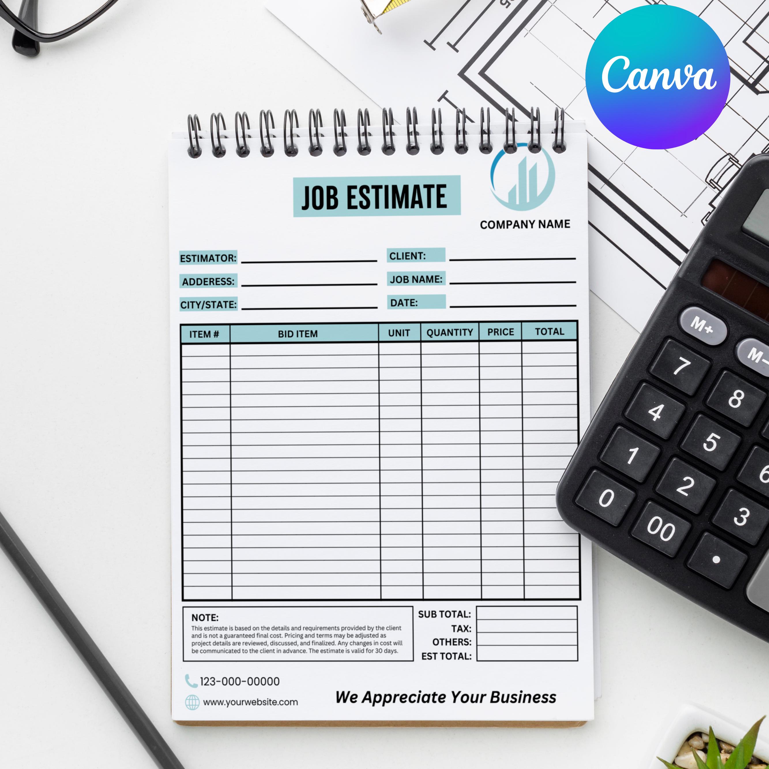 Job Estimate Template, Work Estimate Template, Job Estimate Template ...