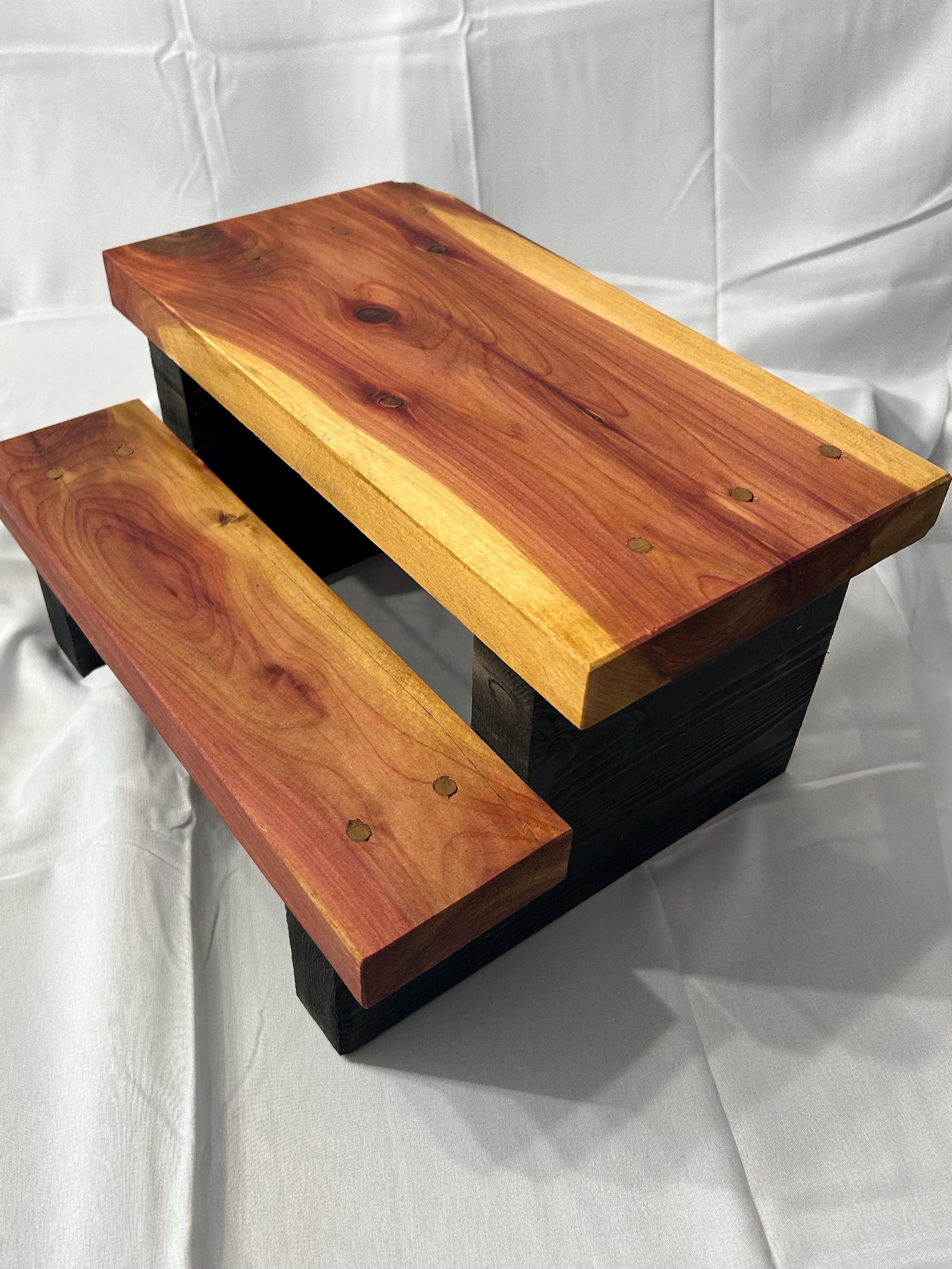 Handcrafted Cedar Two-tier Step Stool | Rustic Wood Plant Stand | Multi ...